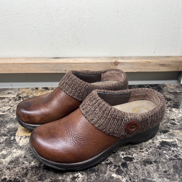 Dansko | Shoes | Dansko Brown Leather Sweater Knit Clogs Womens Size 8 ...